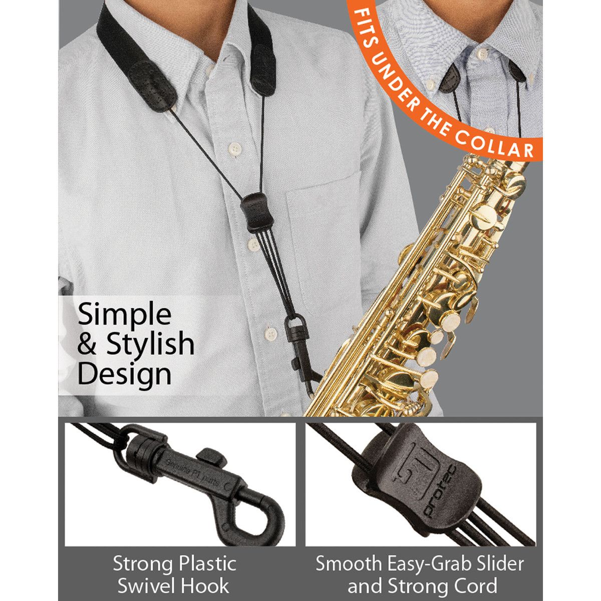 Protec Nylon Saxophone Neck Strap- Nylon, Plastic Swivel Snap, Regular ...